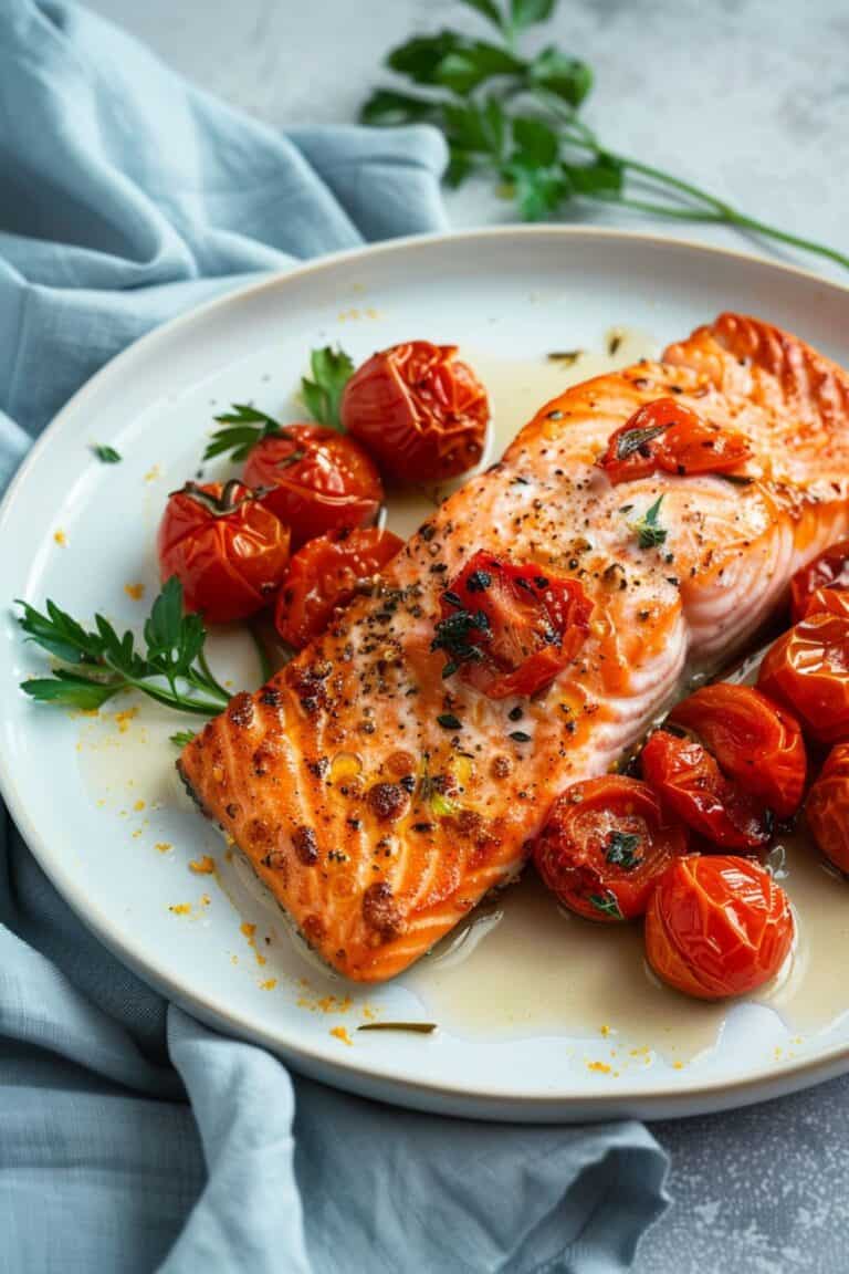 Baked Salmon and Tomatoes - BeCentsational