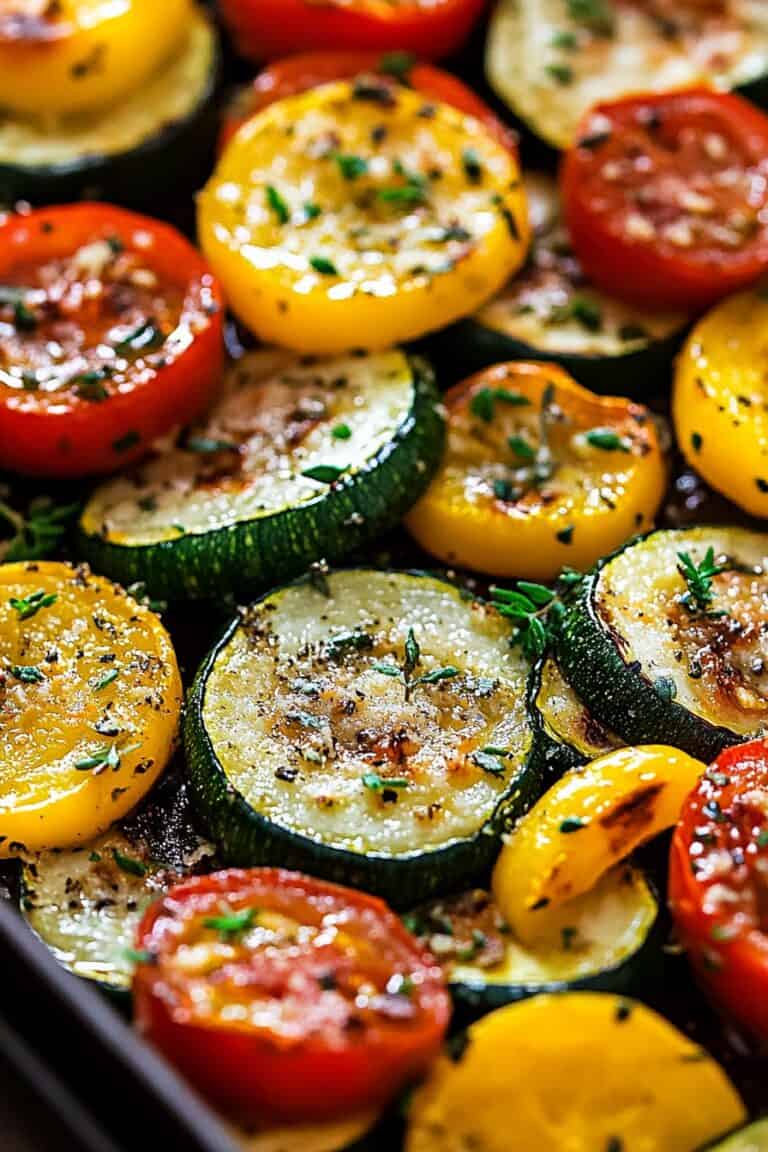 Roasted Garlic-Parmesan Zucchini Squash and Tomatoes - BeCentsational